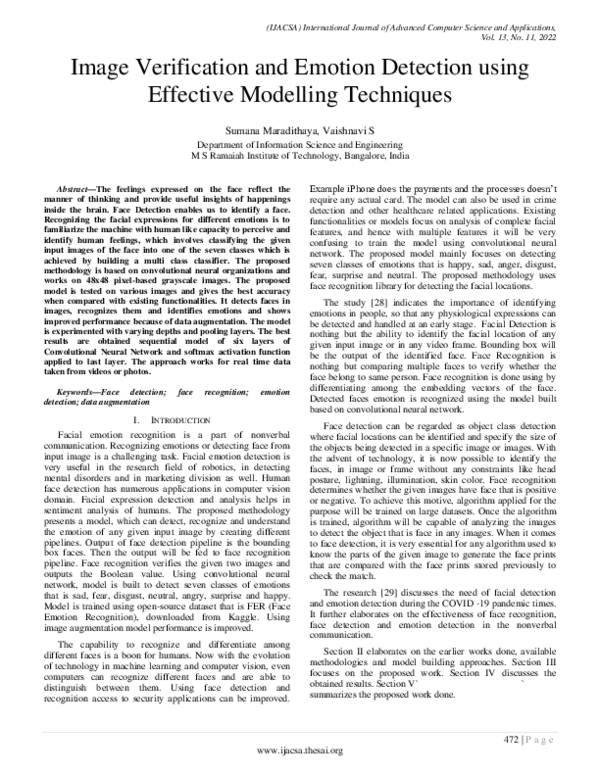 Pdf Image Verification And Emotion Detection Using Effective
