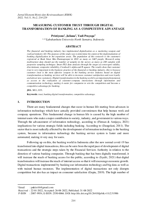(PDF) Measuring Customer Trust Through Digital Transformation of ...