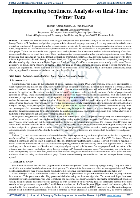 (PDF) Implementing Sentiment Analysis on Real-Time Twitter Data