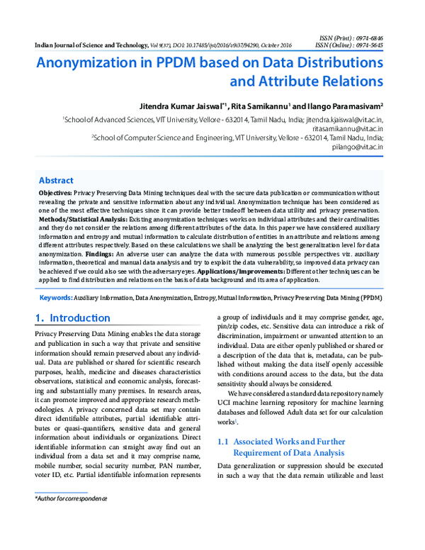 (PDF) Anonymization in PPDM based on Data Distributions and Attribute Relations