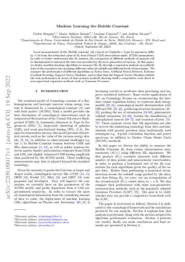 (PDF) Machine Learning the Hubble Constant | Aldinez Dantas - Academia.edu