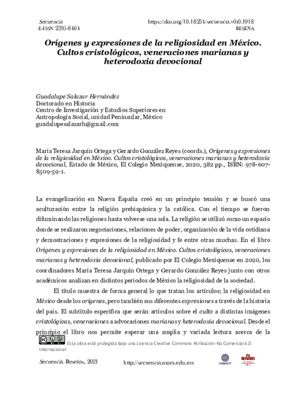 (PDF) Orígenes y expresiones de la religiosidad en México. Cultos ...