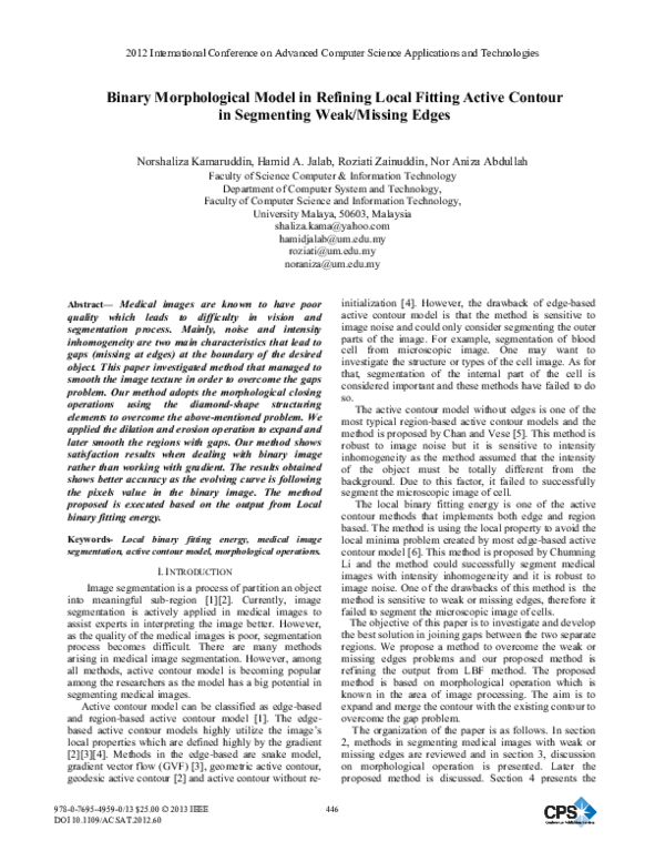 Pdf Binary Morphological Model In Refining Local Fitting Active Contour In Segmenting Weak