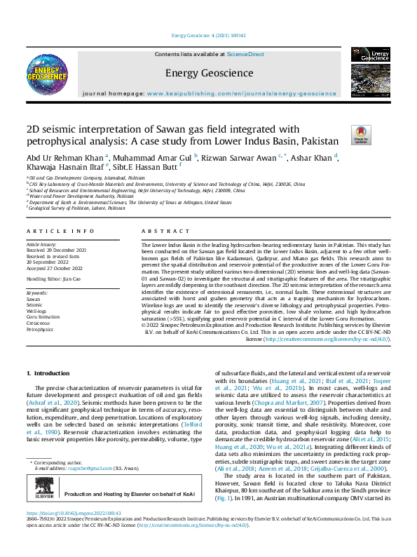 (PDF) 2D seismic interpretation of Sawan gas field integrated with ...