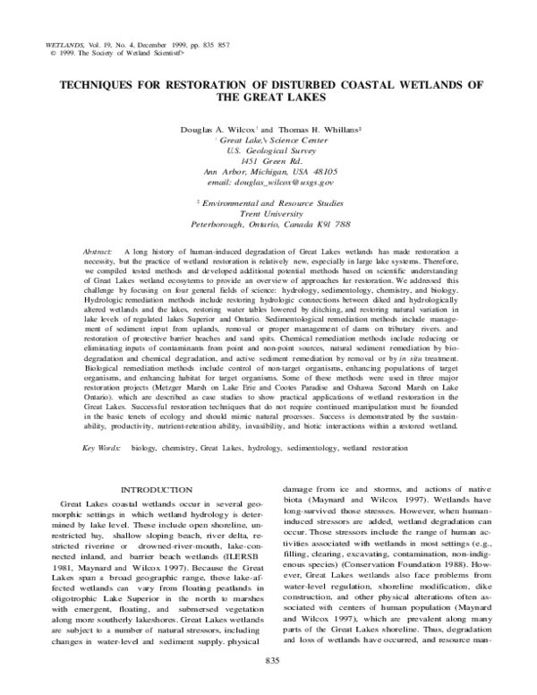 (PDF) Techniques for restoration of disturbed coastal wetlands of the ...