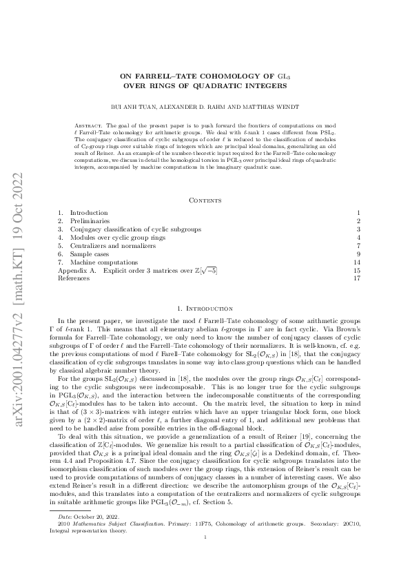 (PDF) On Farrell–Tate cohomology of GL3 over rings of quadratic integers