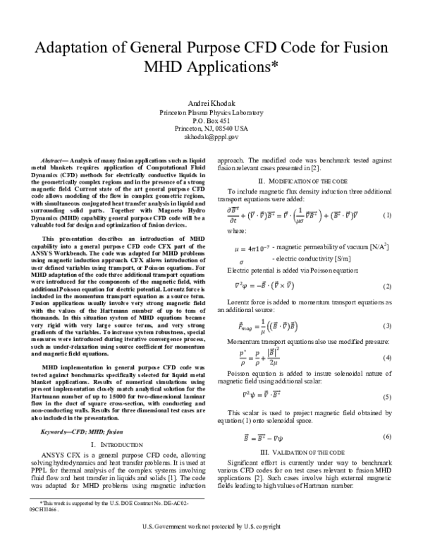 (PDF) Adaptation of general purpose CFD code for fusion MHD applications
