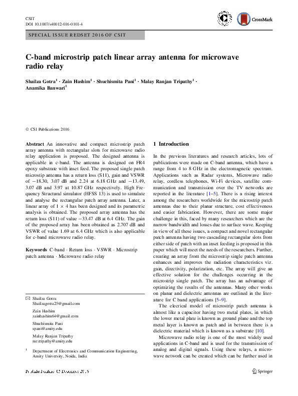 (PDF) C-band microstrip patch linear array antenna for microwave radio ...