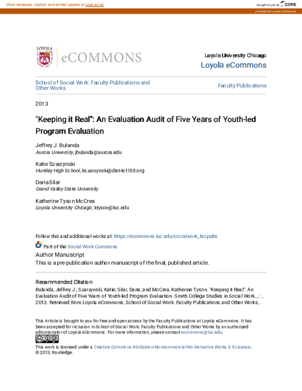 (PDF) Evaluating Youth-Led Program Impact and Insights