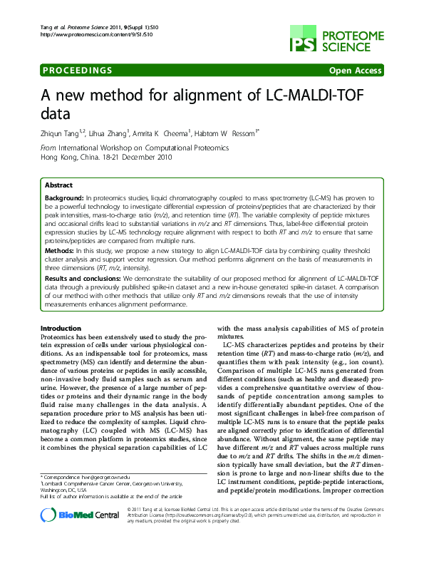 (PDF) A new method for alignment of LC-MALDI-TOF data