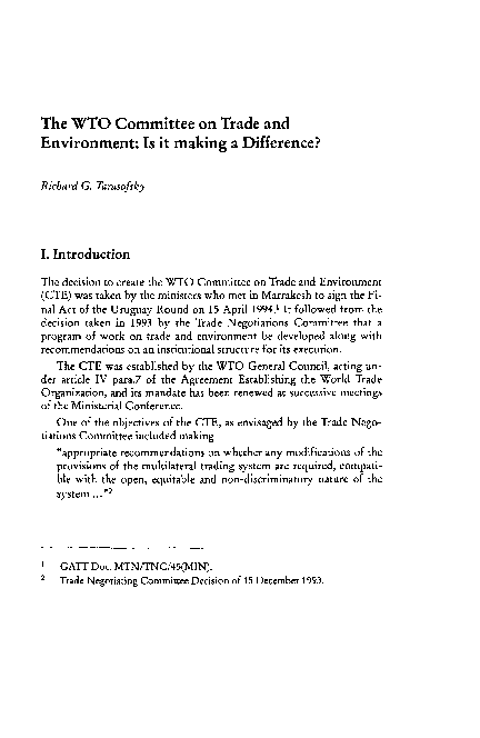 (PDF) The WTO Committee on Trade and Environment: Is it making a ...