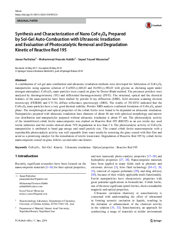 (PDF) Synthesis and characterization of nano CoFe2O4 by low-temperature combustion synthesis ...