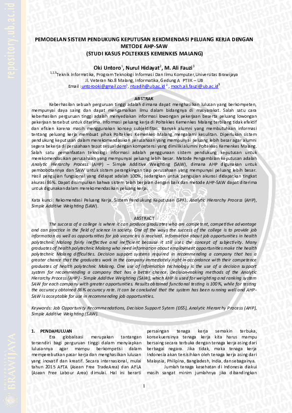 (PDF) Pemodelan Sistem Pendukung Keputusan Rekomendasi Peluang Kerja ...