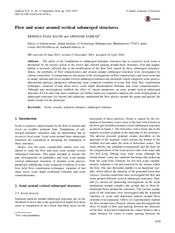 (PDF) Flow and scour around vertical submerged structures