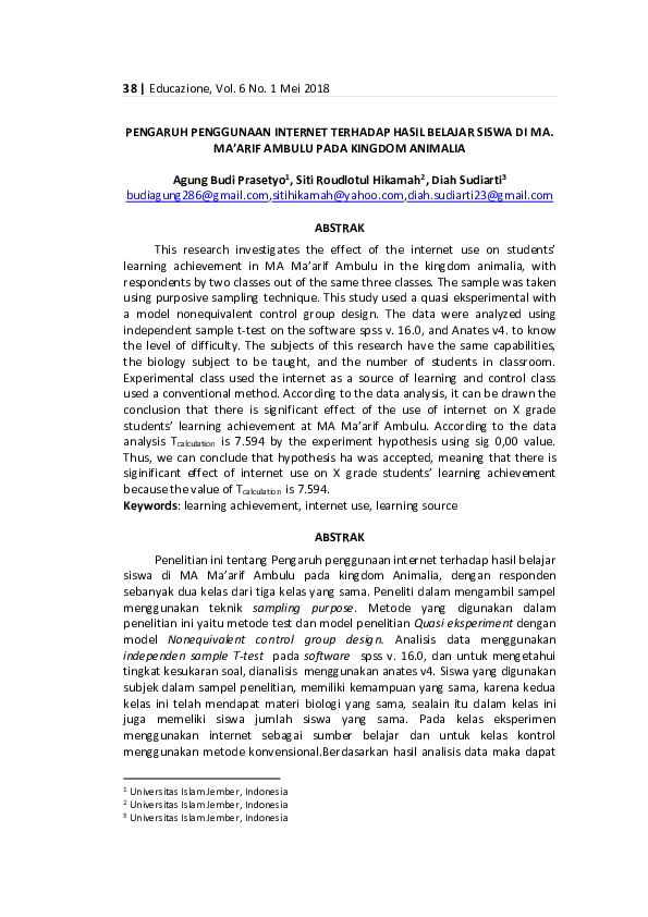 (PDF) Pengaruh Penggunaan Internet Terhadap Hasil Belajar Siswa DI Ma. Ma’Arif Ambulu Tahun ...
