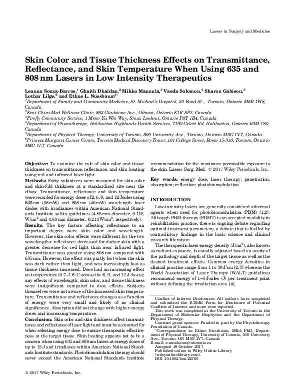 (PDF) Skin color and tissue thickness effects on transmittance ...