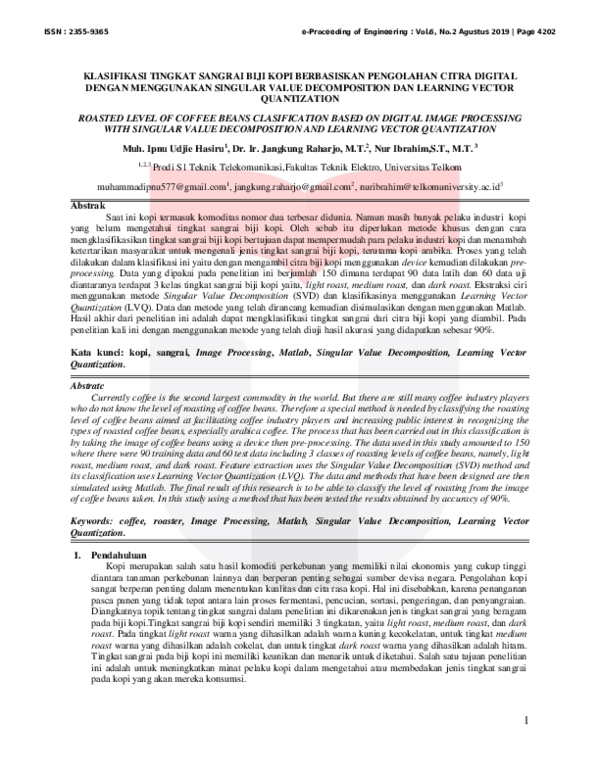 (PDF) Klasifikasi Tingkat Sangrai Biji Kopi Berbasiskan Pengolahan Citra Digital Dengan ...