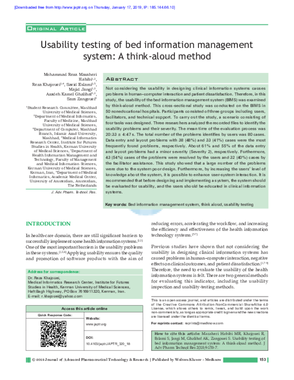 (PDF) Usability testing of bed information management system: A think ...