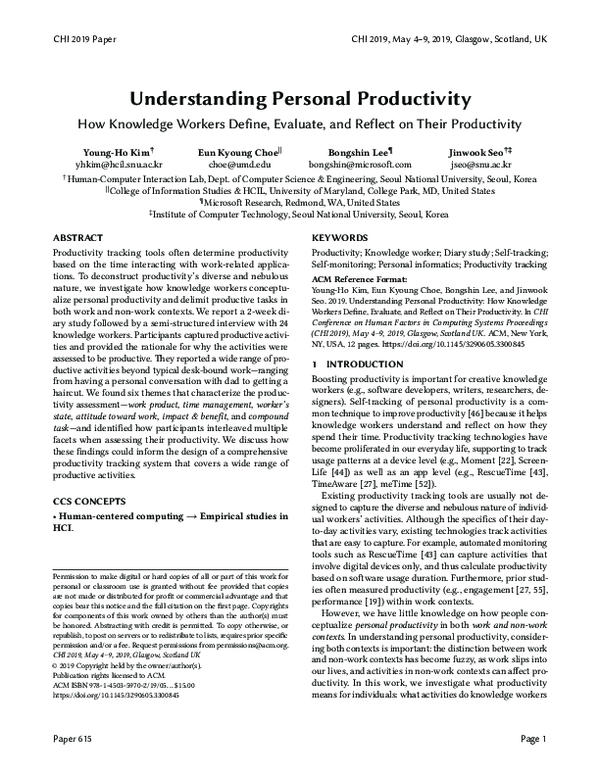 (PDF) Understanding Personal Productivity