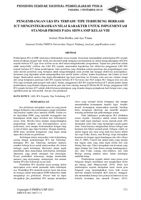(PDF) Pengembangan LKS Ipa Terpadu Tipe Terhubung Berbasis Ict Mengintegrasikan Nilai Karakter ...