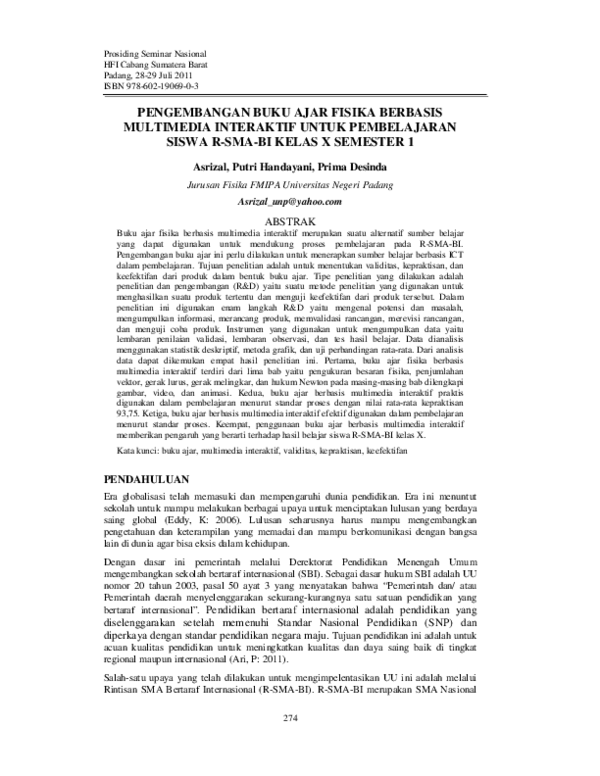 (PDF) Pengembangan Buku Ajar Fisika Berbasis Multimedia Interaktif Untuk Pembelajaran Siswa R ...