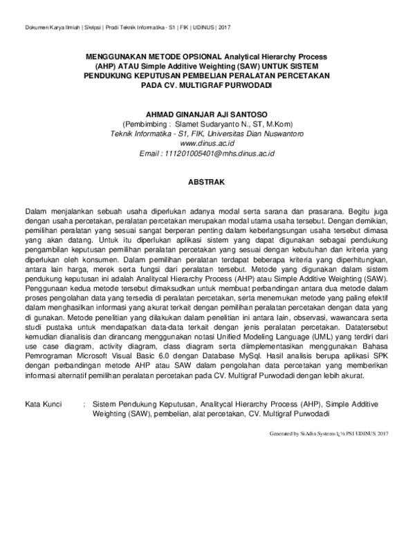 (PDF) MENGGUNAKAN METODE OPSIONAL Analytical Hierarchy Process (AHP) ATAU Simple Additive ...