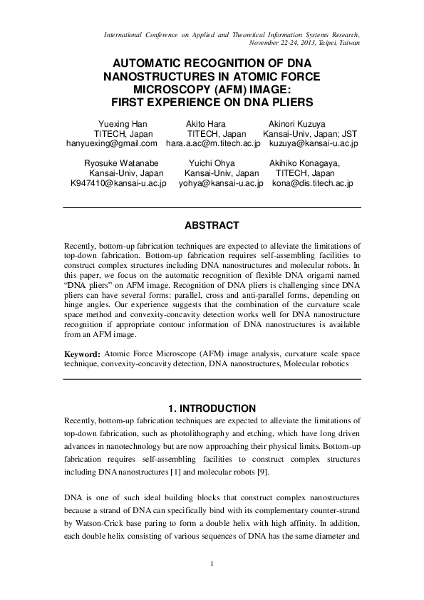 (PDF) Automatic Recognition of Dna Nanostructures in Atomic Force ...