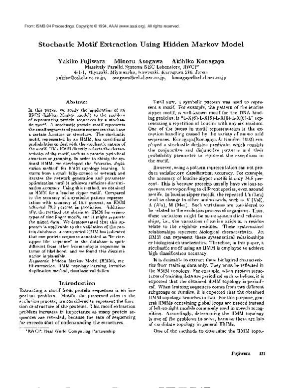 (PDF) Stochastic motif extraction using hidden Markov model