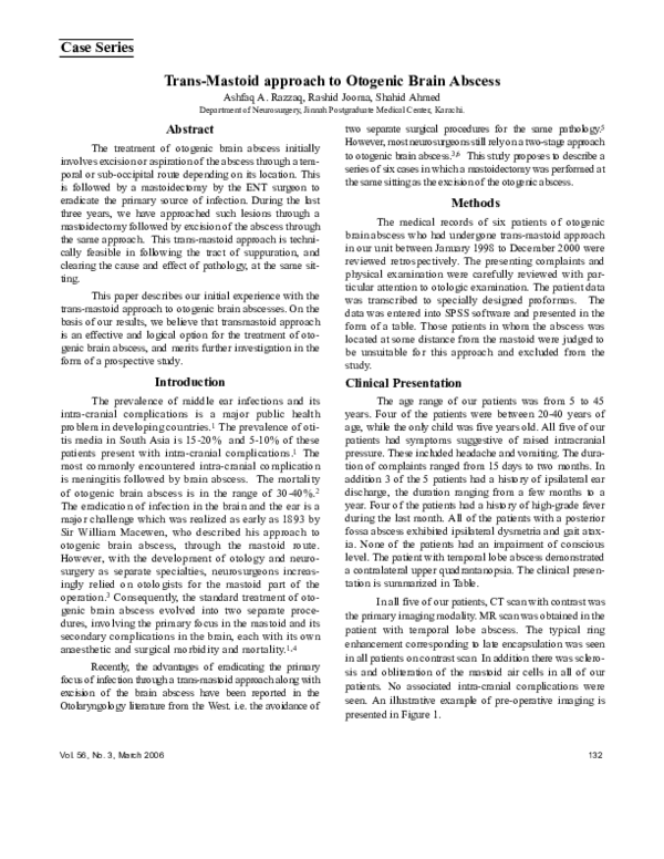 (PDF) Trans-mastoid approach to otogenic brain abscess