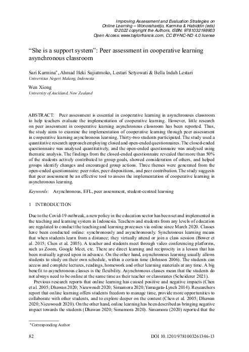 (PDF) “She is a support system.”: Peer assessment in cooperative learning asynchronous classroom