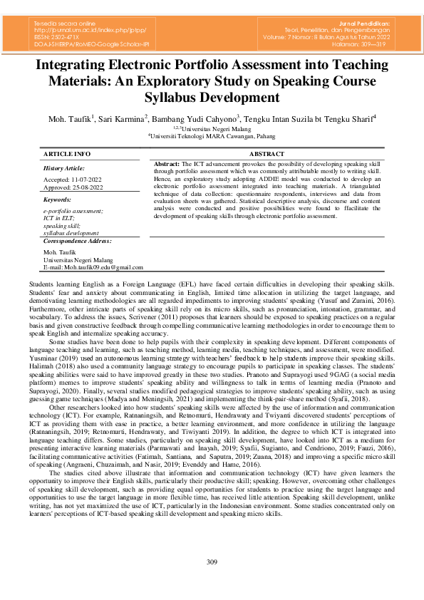 (PDF) Integrating Electronic Portfolio Assessment into Teaching Materials: An Exploratory Study ...