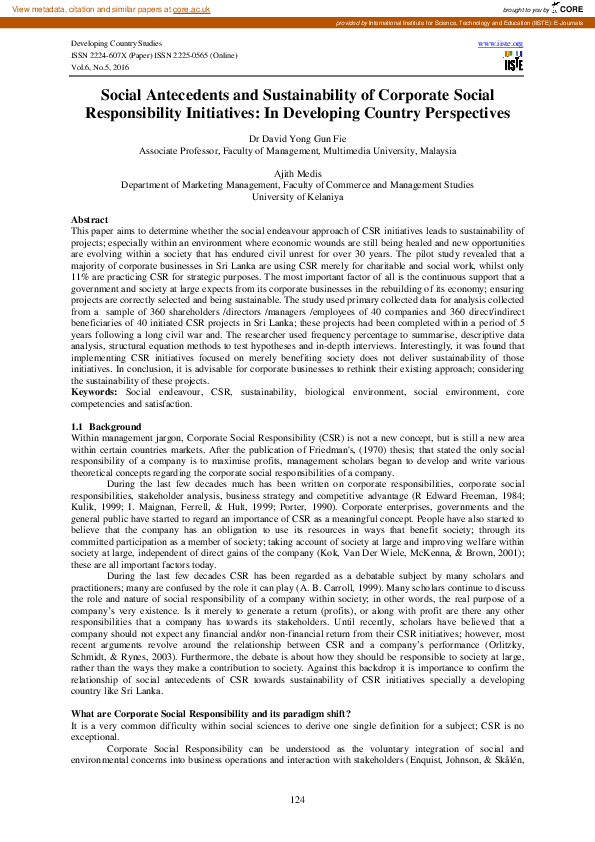 (PDF) Social Antecedents and Sustainability of Corporate Social ...