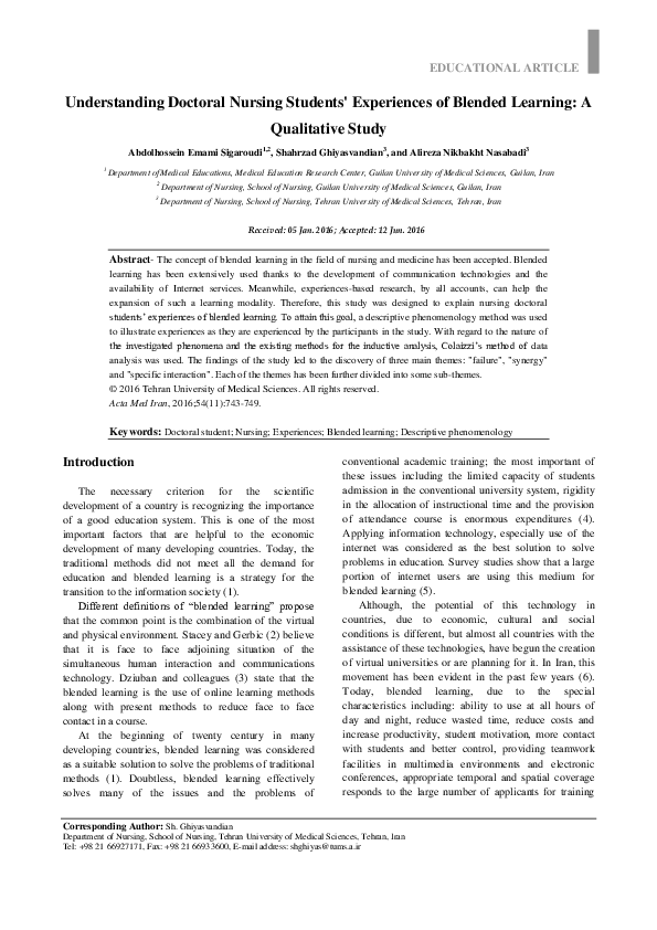 (PDF) Understanding Doctoral Nursing Students' Experiences of Blended Learning: A Qualitative Study