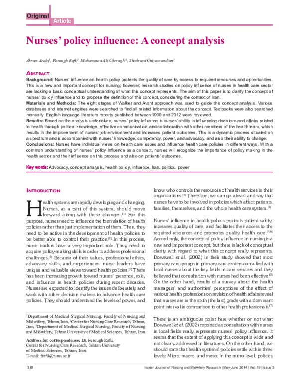 (PDF) Nurses' policy influence: A concept analysis