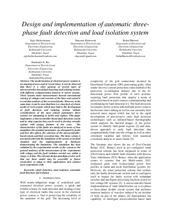 Pdf Design And Implementation Of Automatic Three Phase Fault Detection And Load Isolation System
