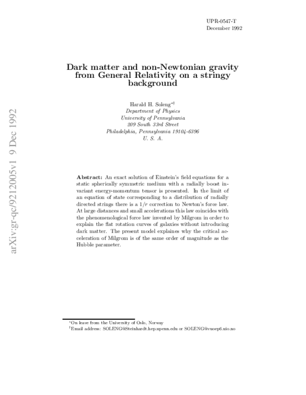 (PDF) Dark Matter and Non-Newtonian Gravity From General Relativity on ...