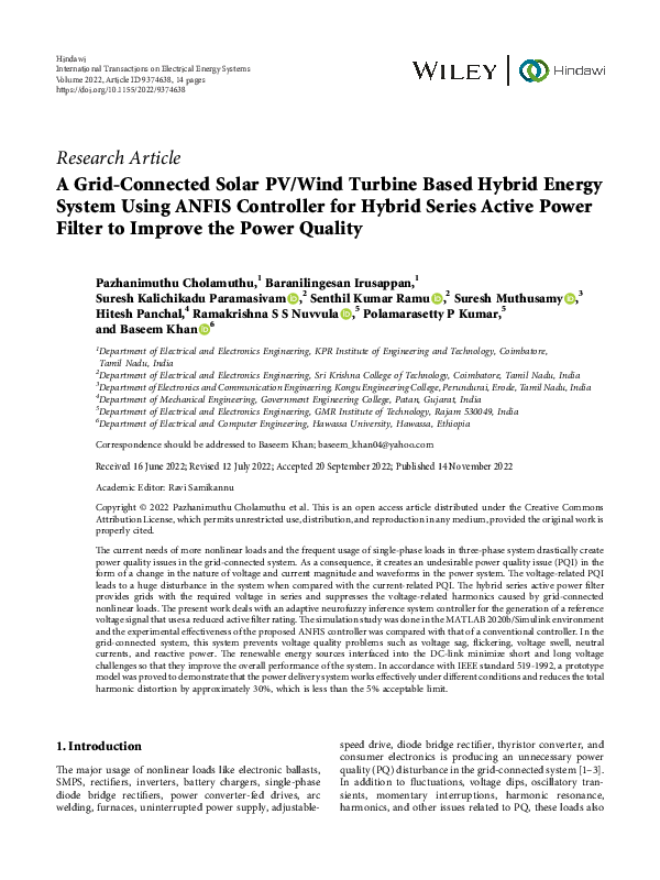 (PDF) A Grid-Connected Solar PV/Wind Turbine Based Hybrid Energy System Using ANFIS Controller ...