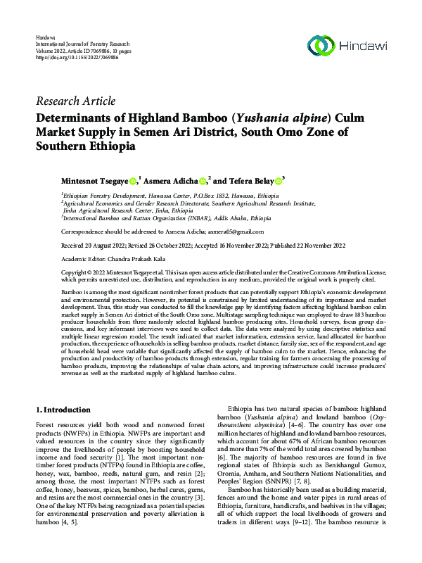 (PDF) Determinants of Highland Bamboo (Yushania alpine) Culm Market ...