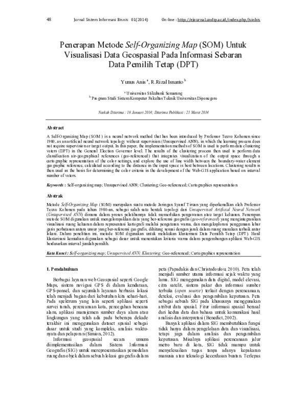 (PDF) Penerapan Metode Self-Organizing Map (SOM) Untuk Visualisasi Data Geospasial Pada ...