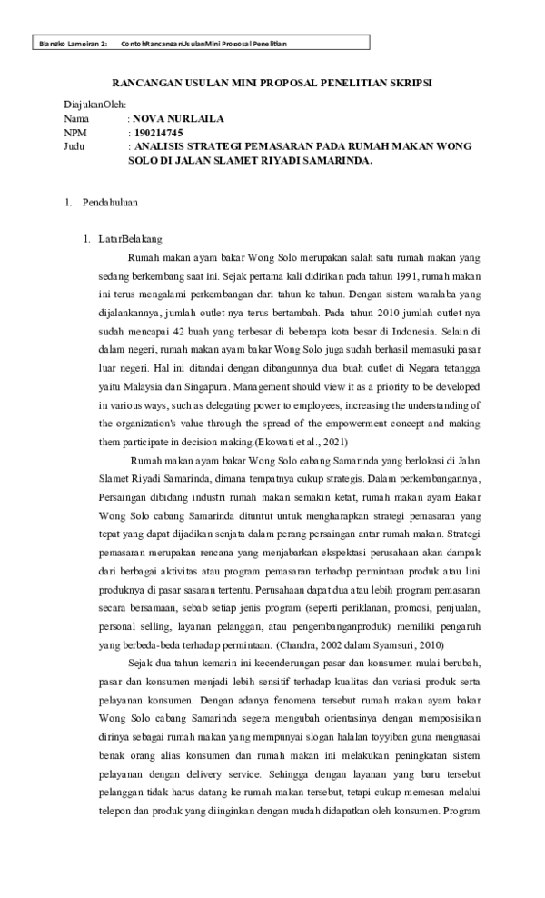 (DOC) RANCANGAN USULAN MINI PROPOSAL PENELITIAN SKRIPSI DiajukanOleh ...