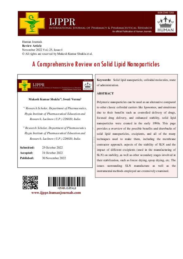 (PDF) A Comprehensive Review on Solid Lipid Nanoparticles
