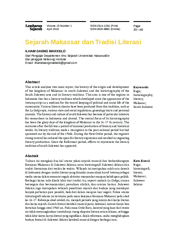 (PDF) Sejarah Makassar dan Tradisi Literasi
