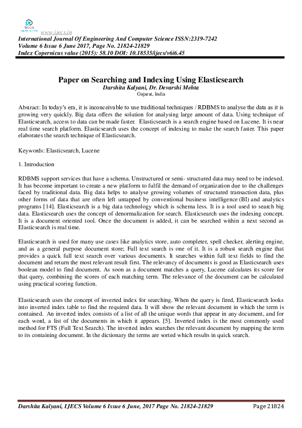 (PDF) Paper on Searching and Indexing Using Elasticsearch