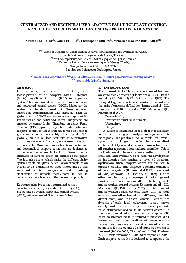 (PDF) Centralized and Decentralized Adaptive FTC of Interconnected and Networked Control System