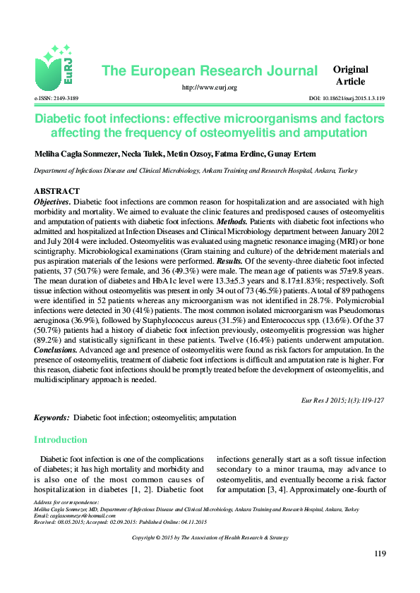 (PDF) Diabetic foot infections: effective microorganisms and factors ...
