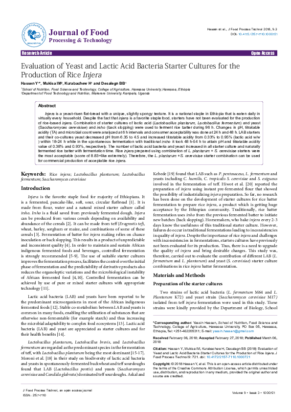 (PDF) Evaluation of Yeast and Lactic Acid Bacteria Starter Cultures for ...