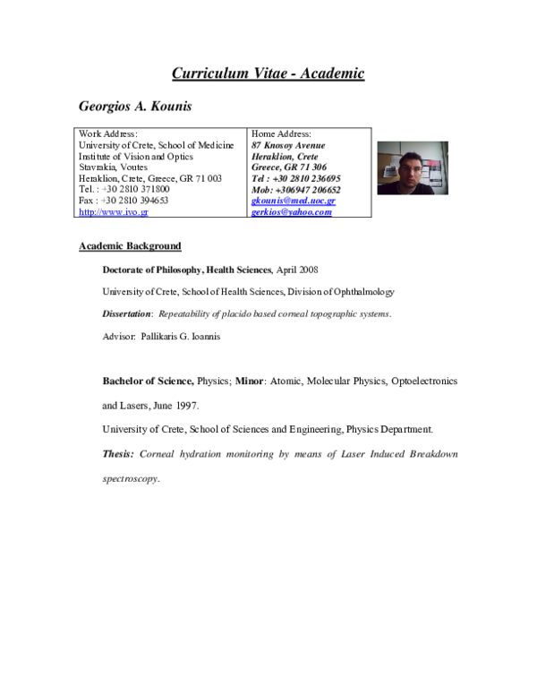 (PDF) Curriculum Vitae - Academic