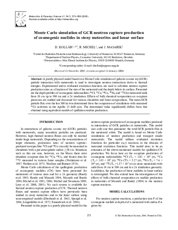 (PDF) Monte Carlo simulation of GCR neutron capture production of ...