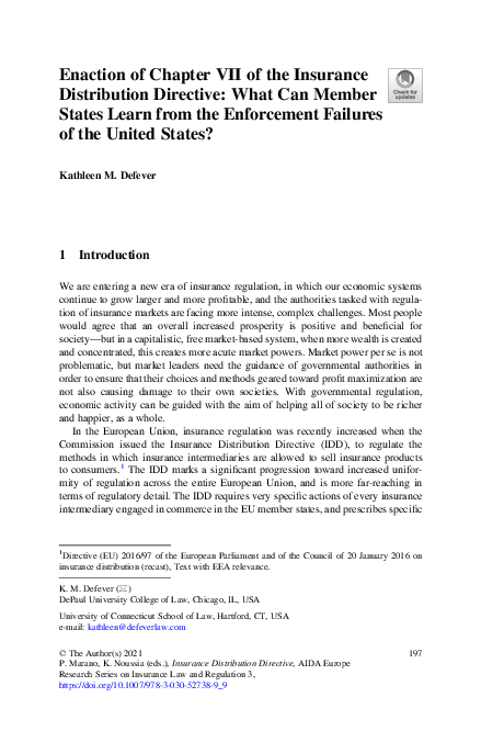 (PDF) Enaction of Chapter VII of the Insurance Distribution Directive ...