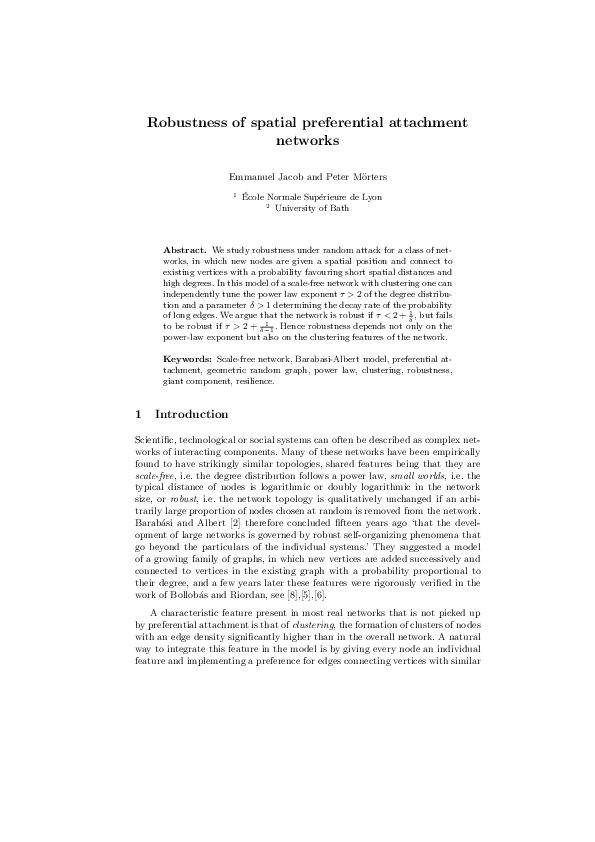 (PDF) Robustness of Spatial Preferential Attachment Networks